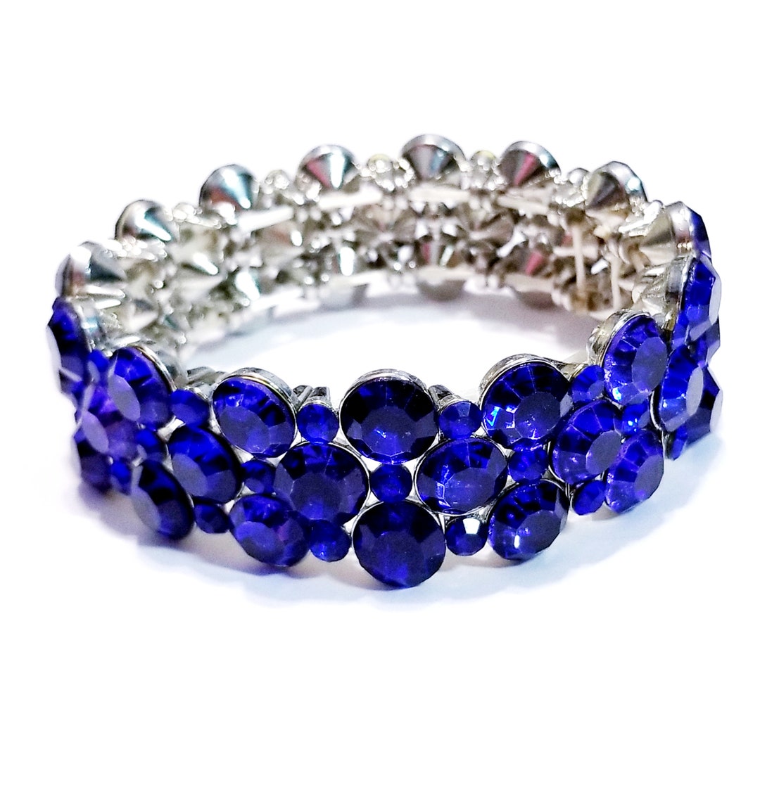 Rhinestone Bracelet Stretch, Royal Blue Bracelet, Crystal Pageant Prom ...