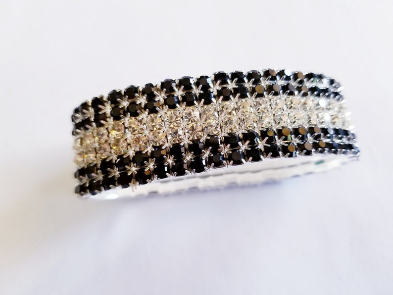 Rhinestone Bracelet Stretch Black 6 Row Bracelet Crystal - Etsy