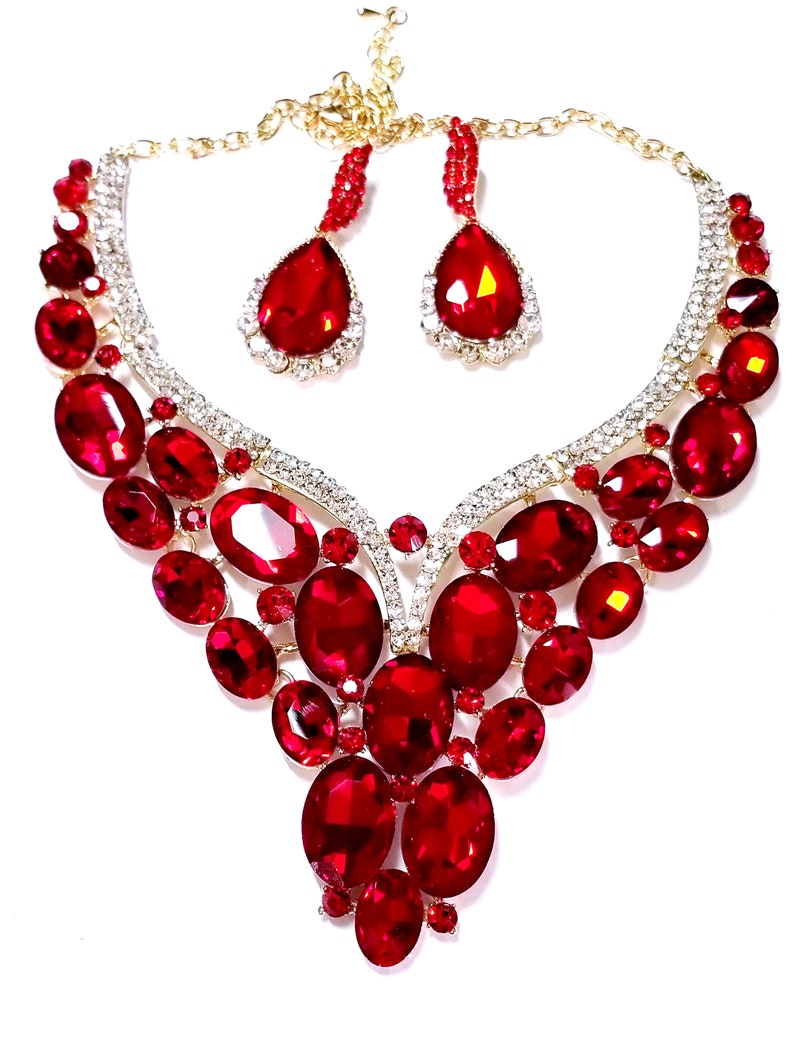 Luxury Crystal Necklace Red Rhinestone Choker Prom Pageant | Etsy