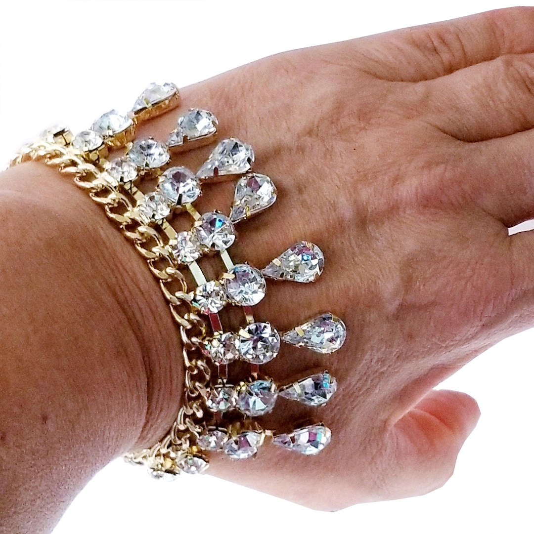 Rhinestone Bridal Bracelet, Large Drag Jewelry, Statement Dangle ...