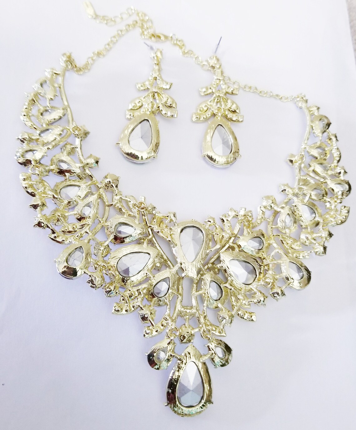 AB Statement Necklace Necklace Earring Set Large Crystal | Etsy