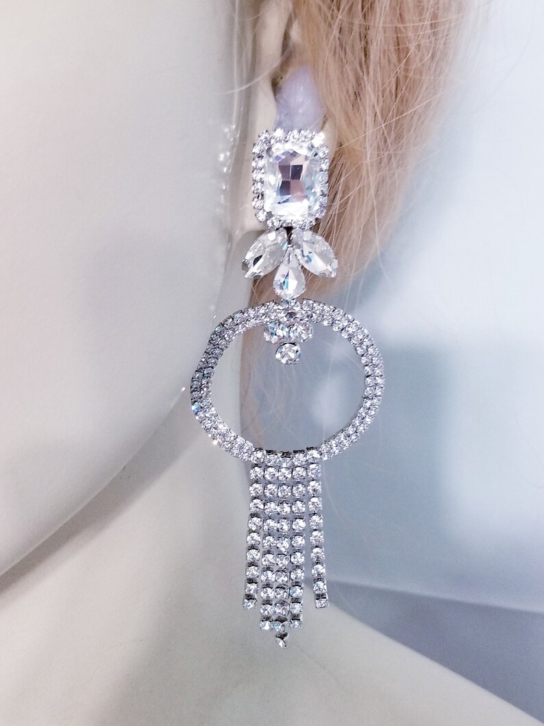 Oversized Drop Earrings Rhinestone Crystal Earrings 4.2 in - Etsy