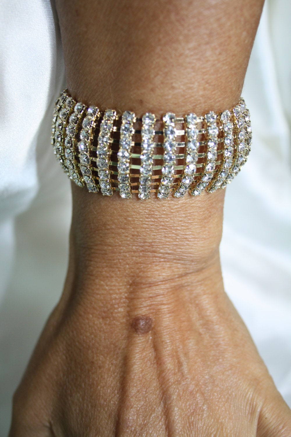 Rhinestone Bracelet Drag Queen Dancer Pageant 8 Row Gold Pt. | Etsy