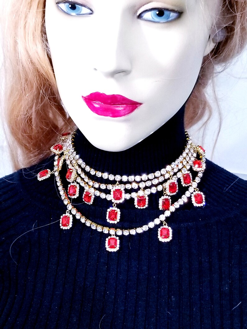 Iced Out Bling Red Rhinestone Necklace Hip Hop Style Jewelry | Etsy