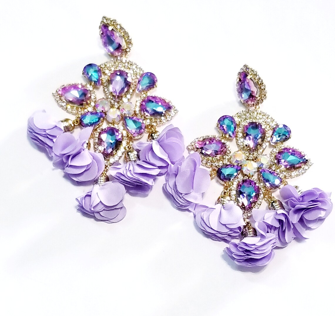 Oversized Chandelier Earrings Rhinestone Clip on Earrings - Etsy
