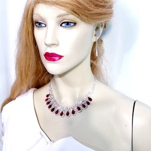 Rhinestone Crystal Necklace Set, Pageant or Prom Jewelry, Red Statement ...