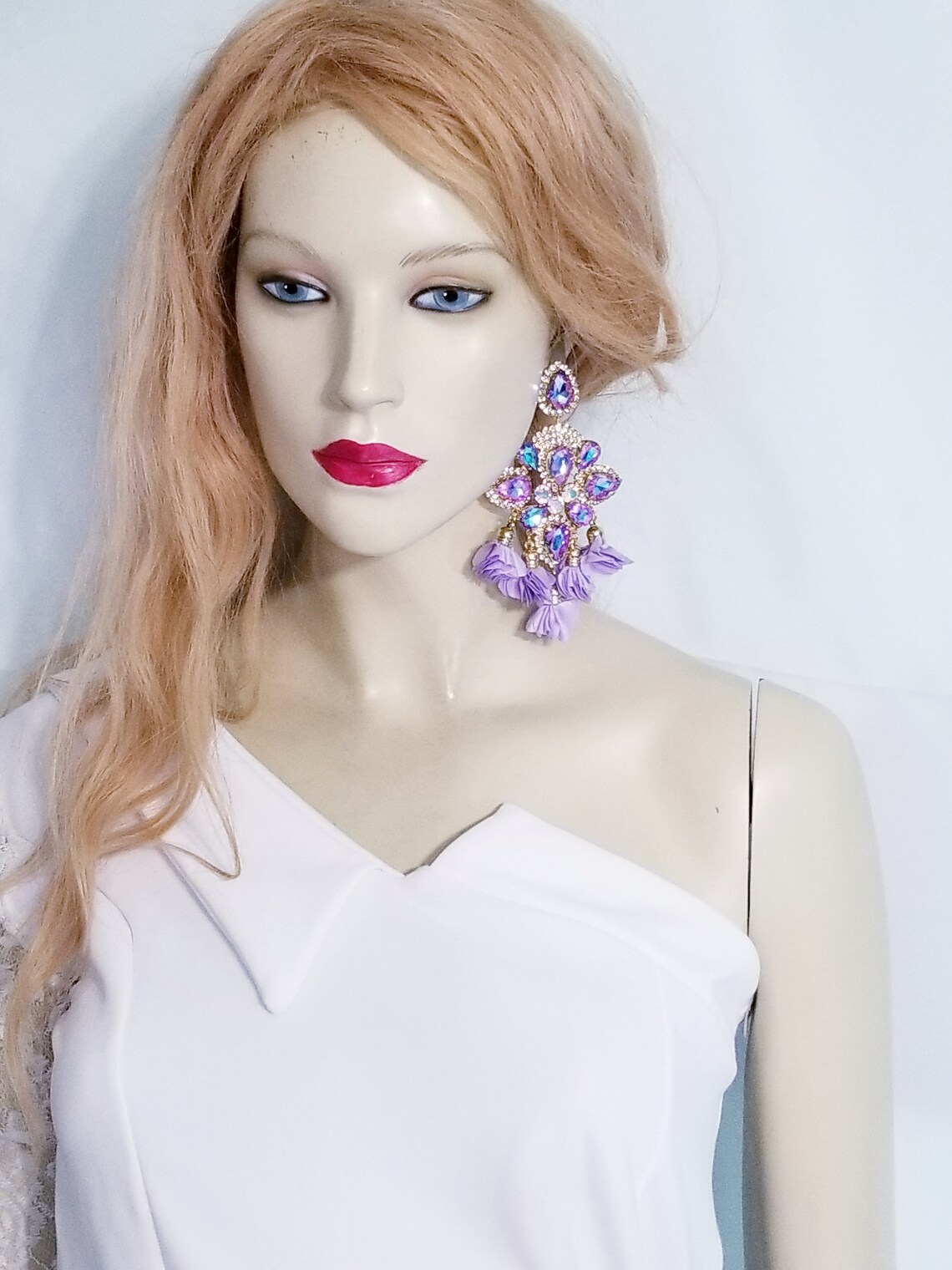 Oversized Chandelier Earrings Rhinestone Clip on Earrings - Etsy