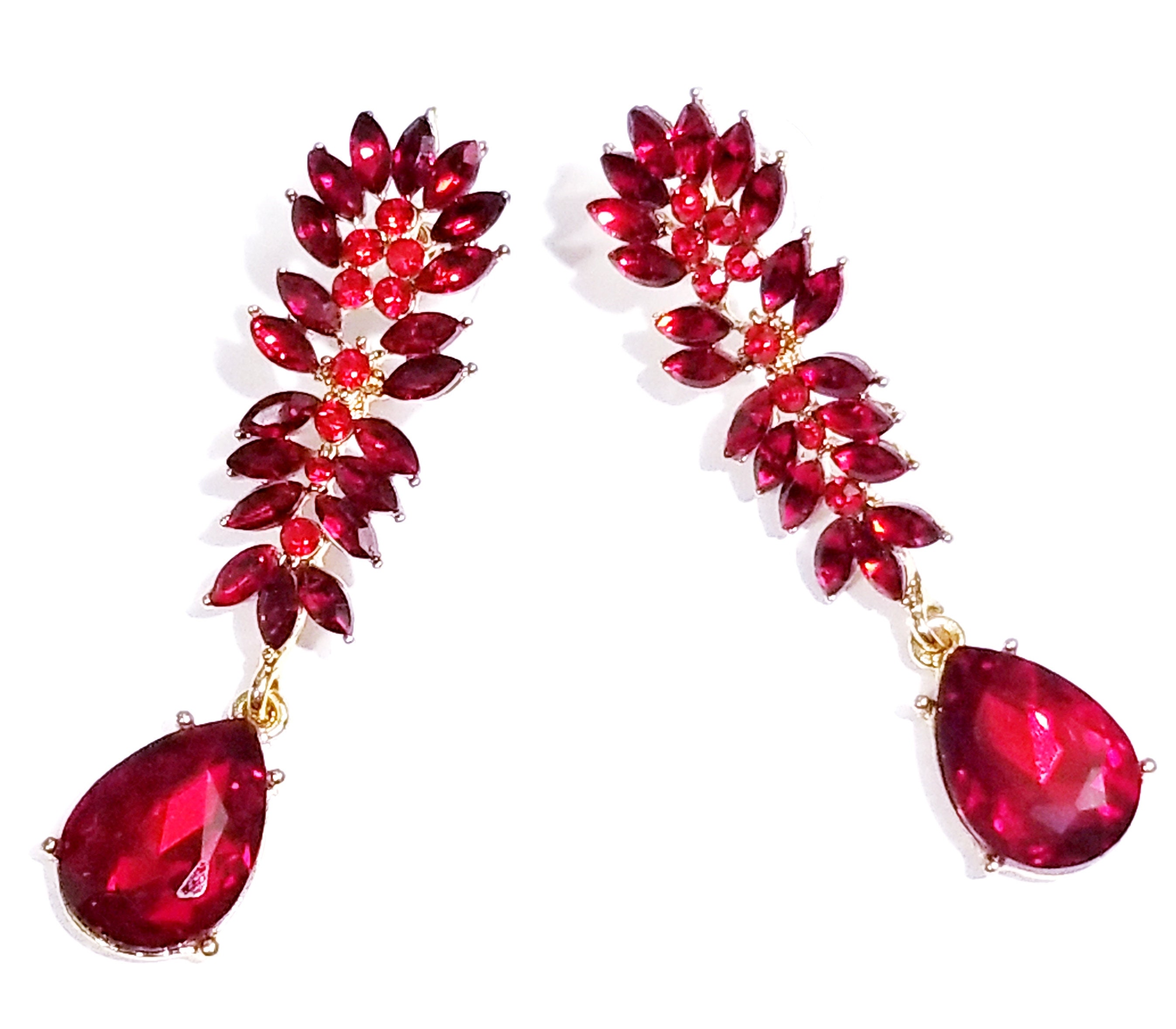 Red Drop Pageant Earrings Rhinestone Chandelier Prom | Etsy