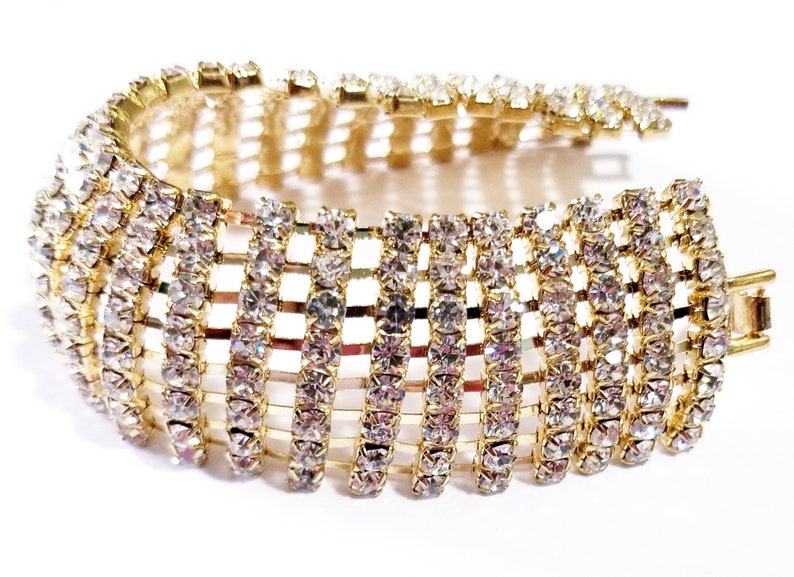 Rhinestone Bracelet Drag Queen Dancer Pageant 8 Row Gold Pt. - Etsy