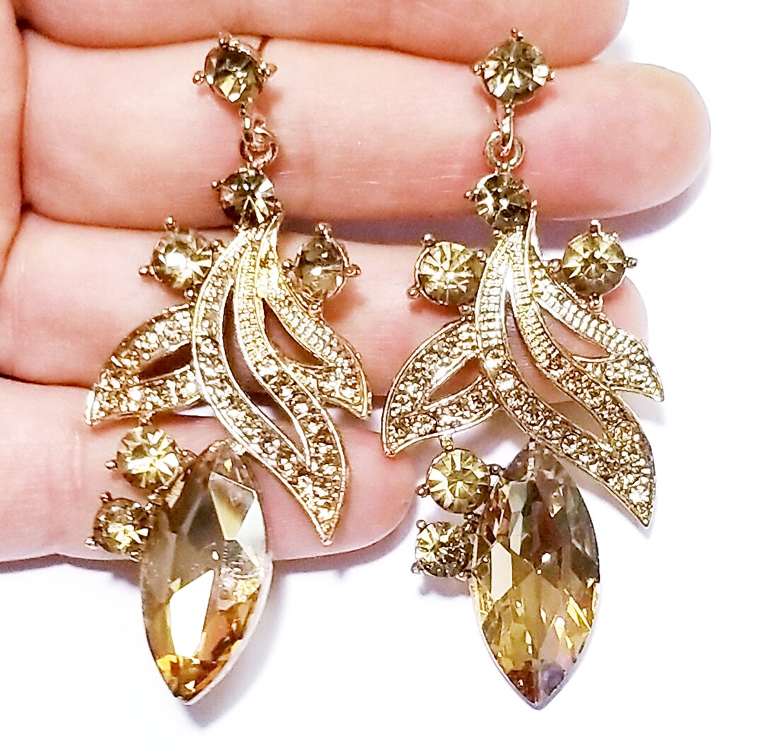 Rhinestone Drop Earrings, Crystal Chandelier Earrings, Topaz Pageant ...