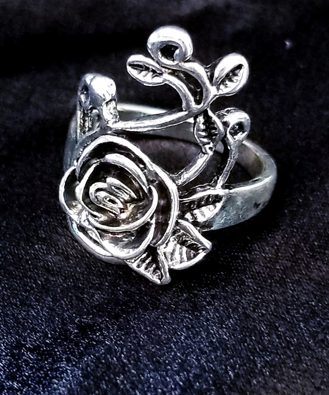 Sterling Silver Ring, Rose Floral Ring, Antiqued Rose Jewelry, Gift for ...