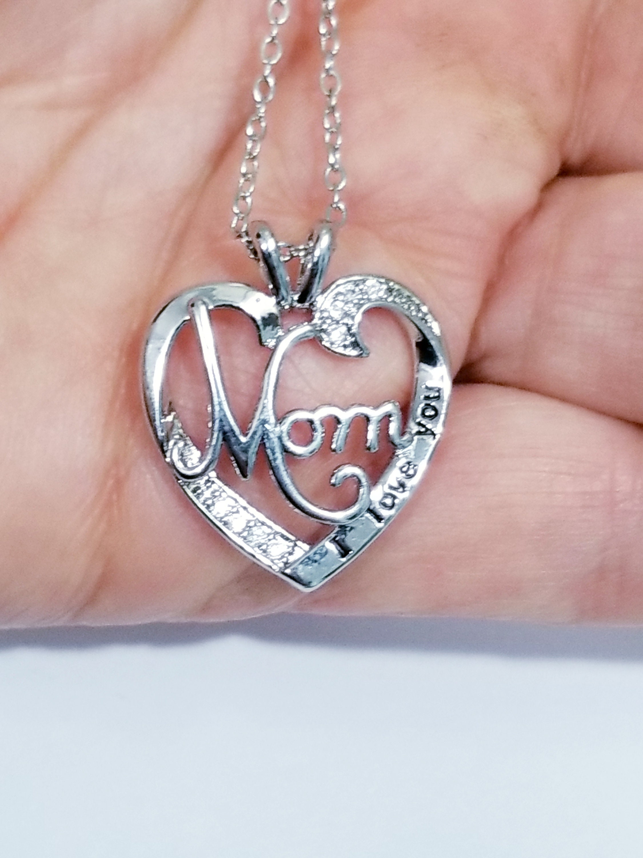 Love Mom Necklace Charm Pendant Necklace Silver Heart | Etsy