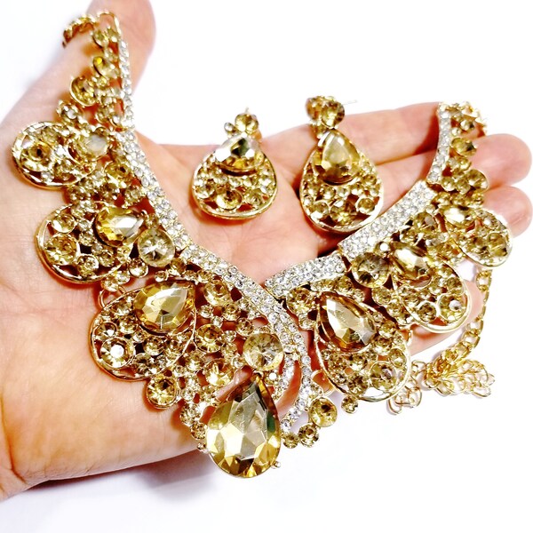 Topaz Rhinestone Necklace - Etsy