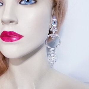Oversized Drop Earrings, Rhinestone Crystal Earrings, 4.2 in Clear ...