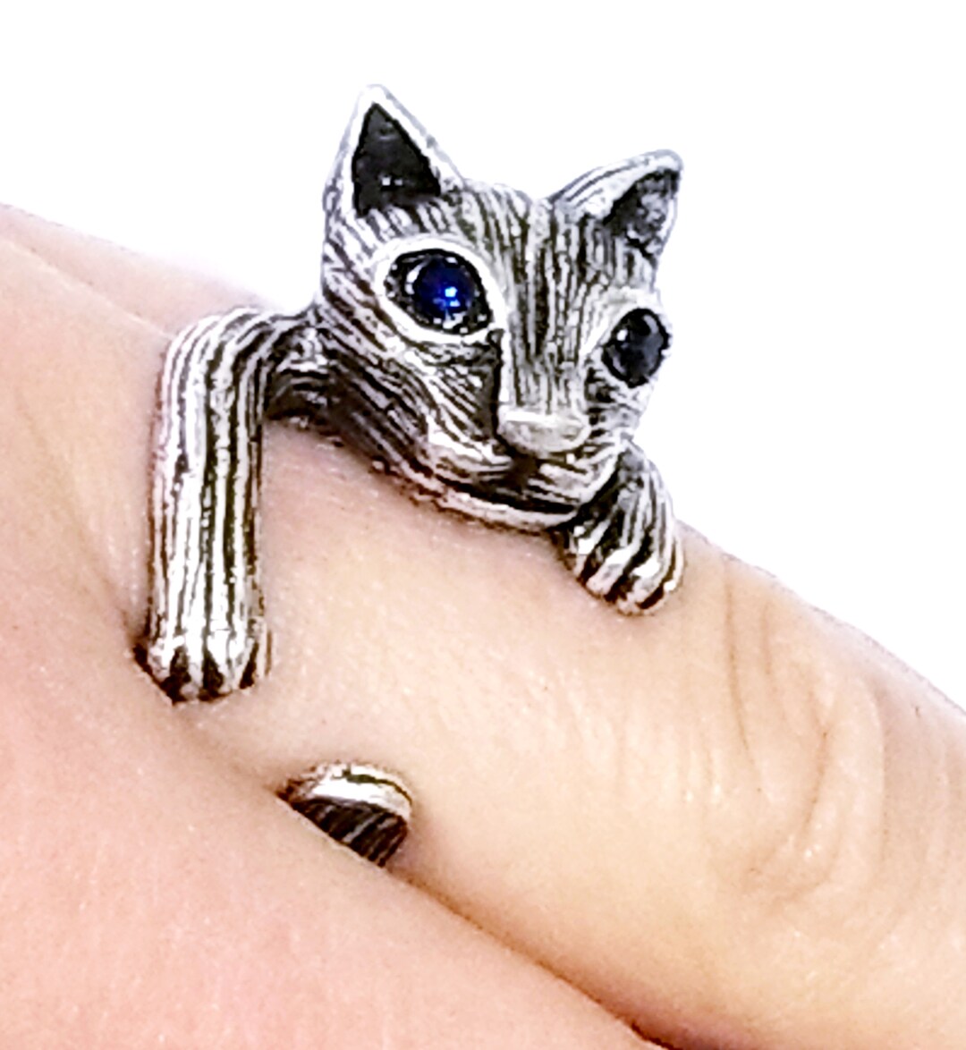Silver Cat Ring, Cat Lover Jewelry, Adjustable Kitten Ring - Etsy