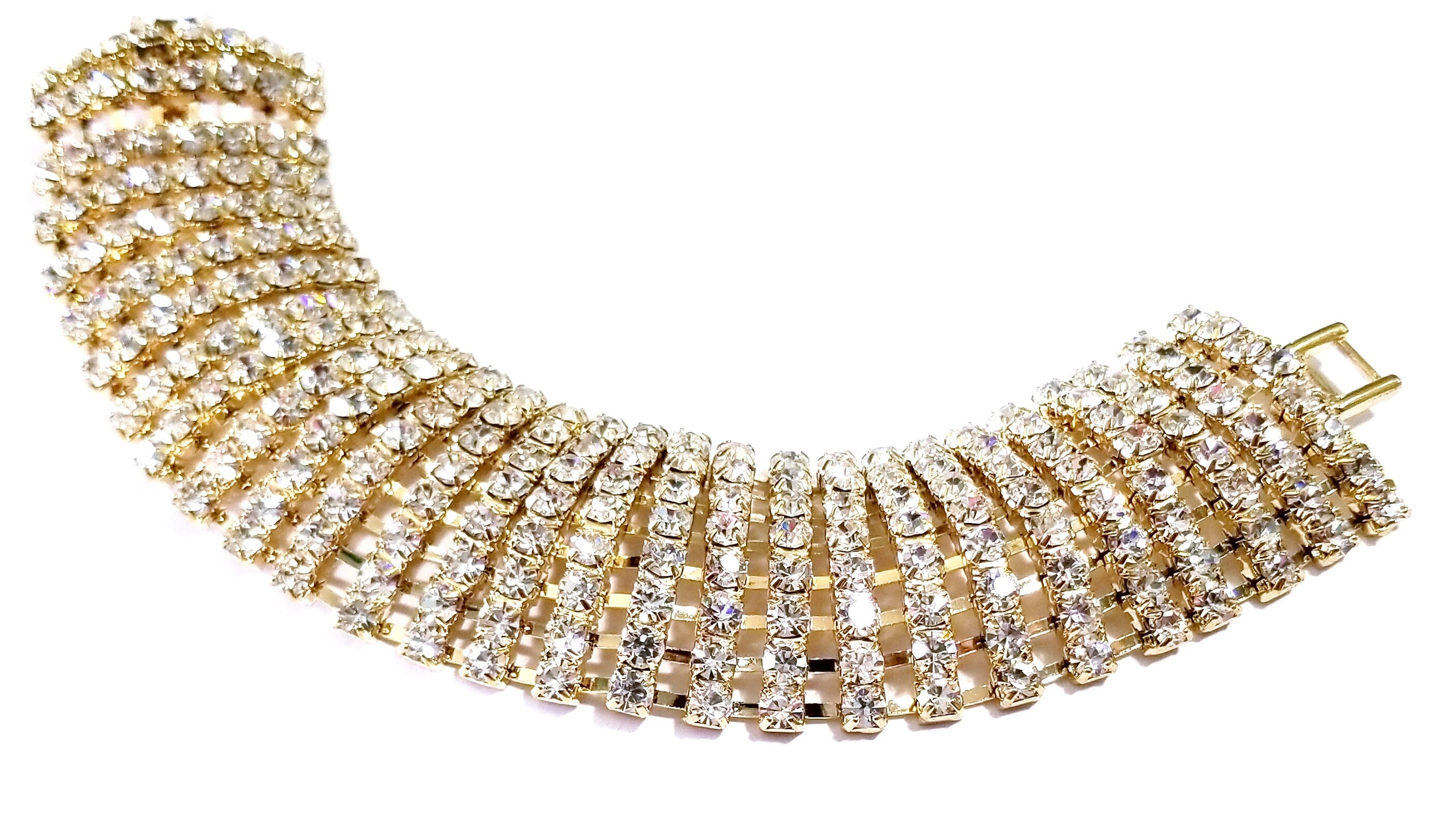 Rhinestone Bracelet Drag Queen Dancer Pageant 8 Row Gold Pt. | Etsy