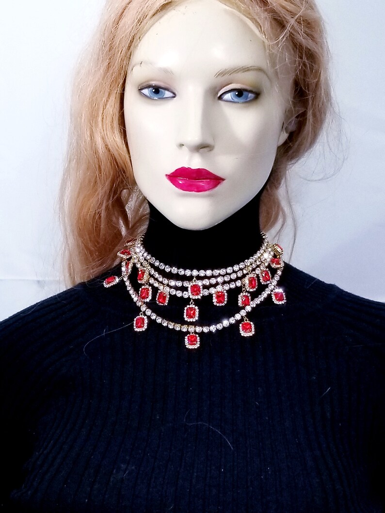 Iced Out Bling Red Rhinestone Necklace Hip Hop Style Jewelry | Etsy