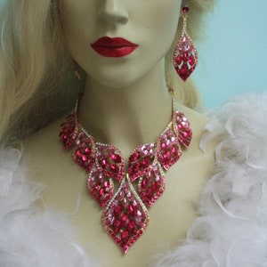 Pink V-shape Necklace, Rhinestone Crystal Choker, Necklace Earring Set ...