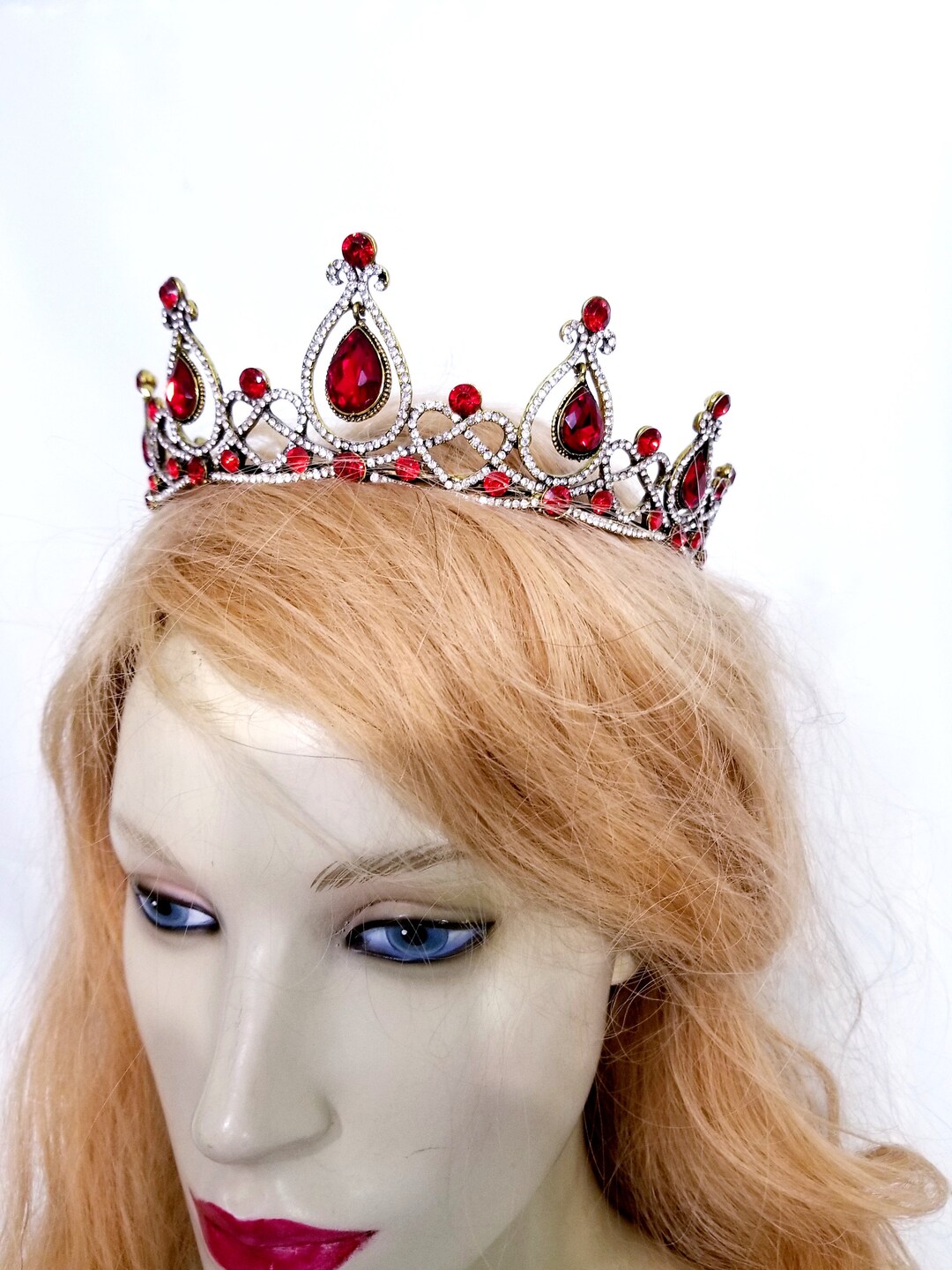 Rhinestone Crystal Tiara, Red Crown Tiara, Statement Pageant Jewelry ...