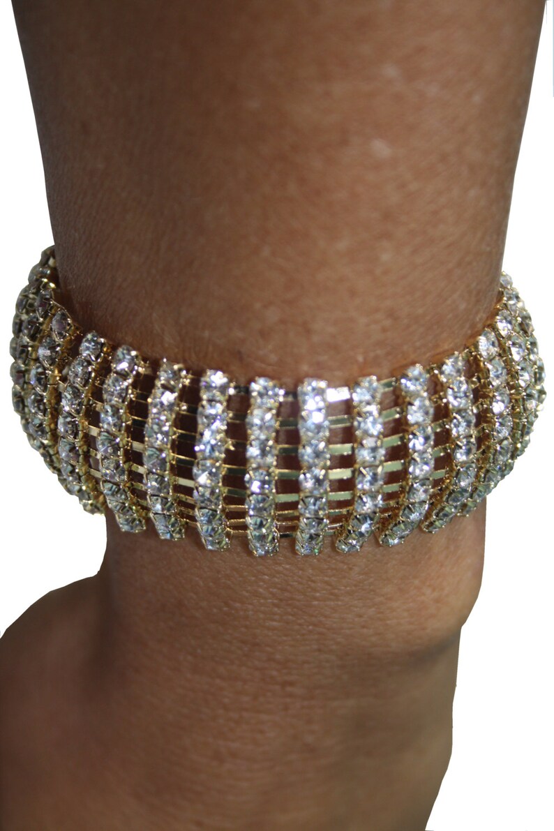 Rhinestone Bracelet Drag Queen Dancer Pageant 8 Row Gold Pt. - Etsy