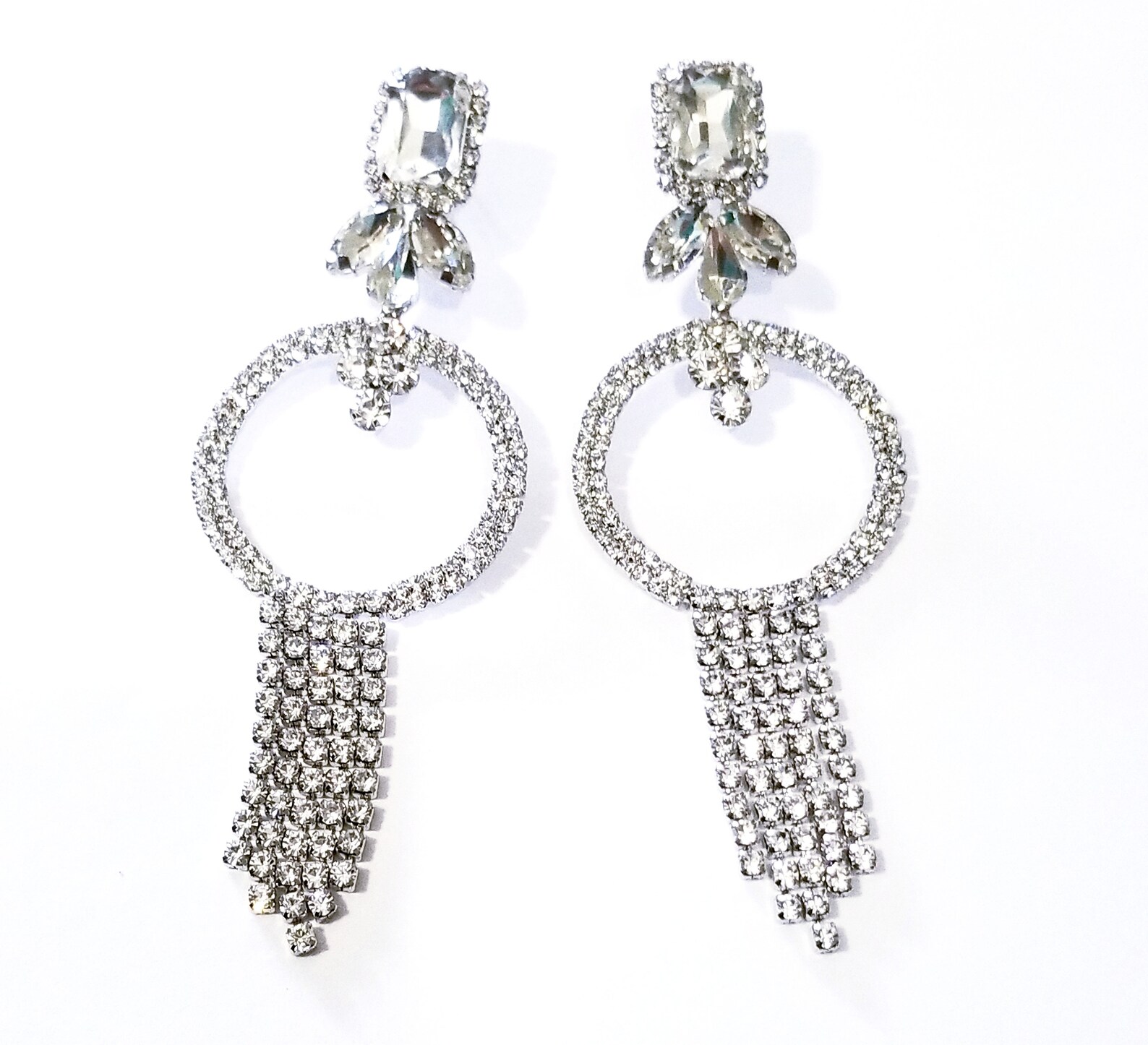 Oversized Drop Earrings Rhinestone Crystal Earrings 4.2 in - Etsy