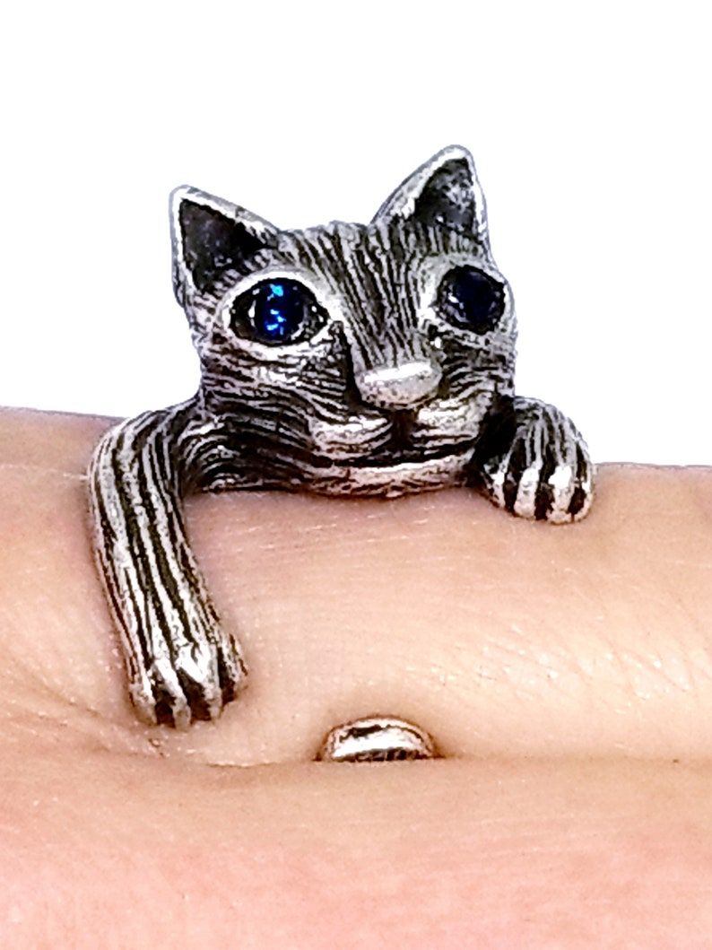 Silver Cat Ring Cat Lover Jewelry Adjustable Kitten Ring - Etsy