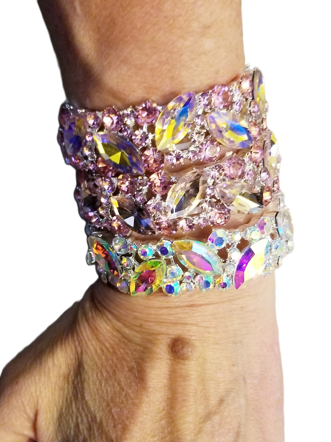 Rhinestone Stretch Bracelet, Colorful Crystal Pageant Jewelry, Bridal ...