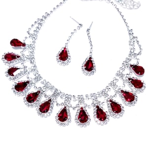 Rhinestone Crystal Necklace Set, Pageant or Prom Jewelry, Red Statement ...