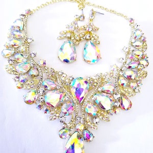 AB Statement Necklace Necklace Earring Set Large Crystal | Etsy