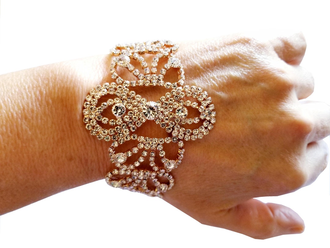 Rhinestone Crystal Bracelet, Bridal Pageant Bracelet, Bridesmaid Stage ...