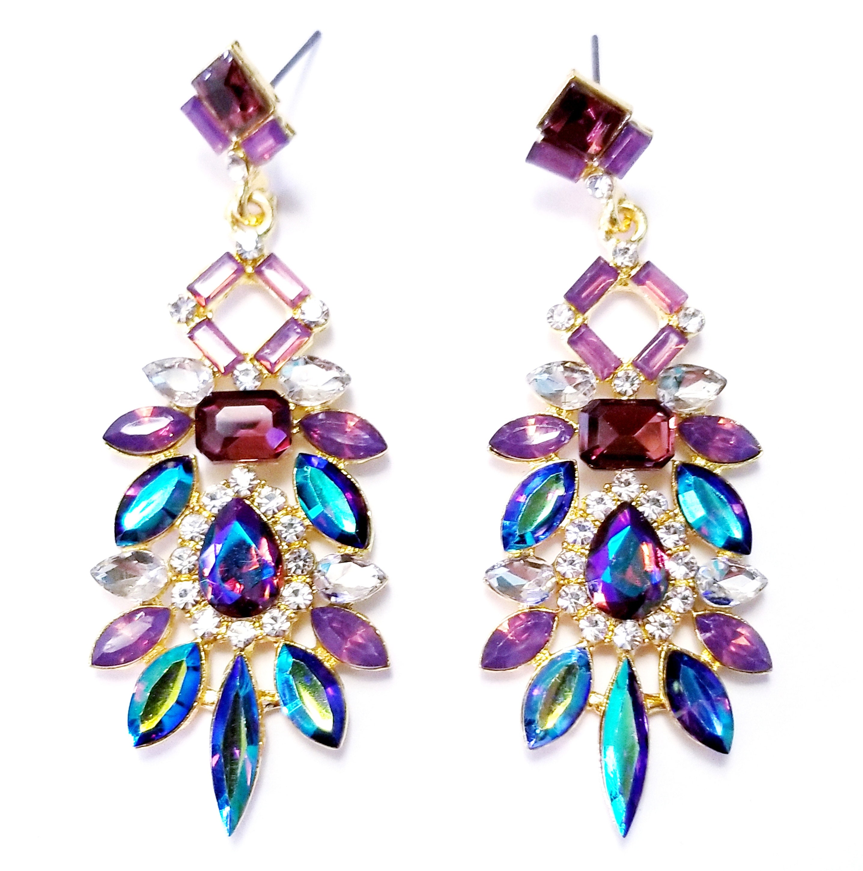 Rhinestone Drop Earrings Crystal Chandelier Earrings Purple | Etsy