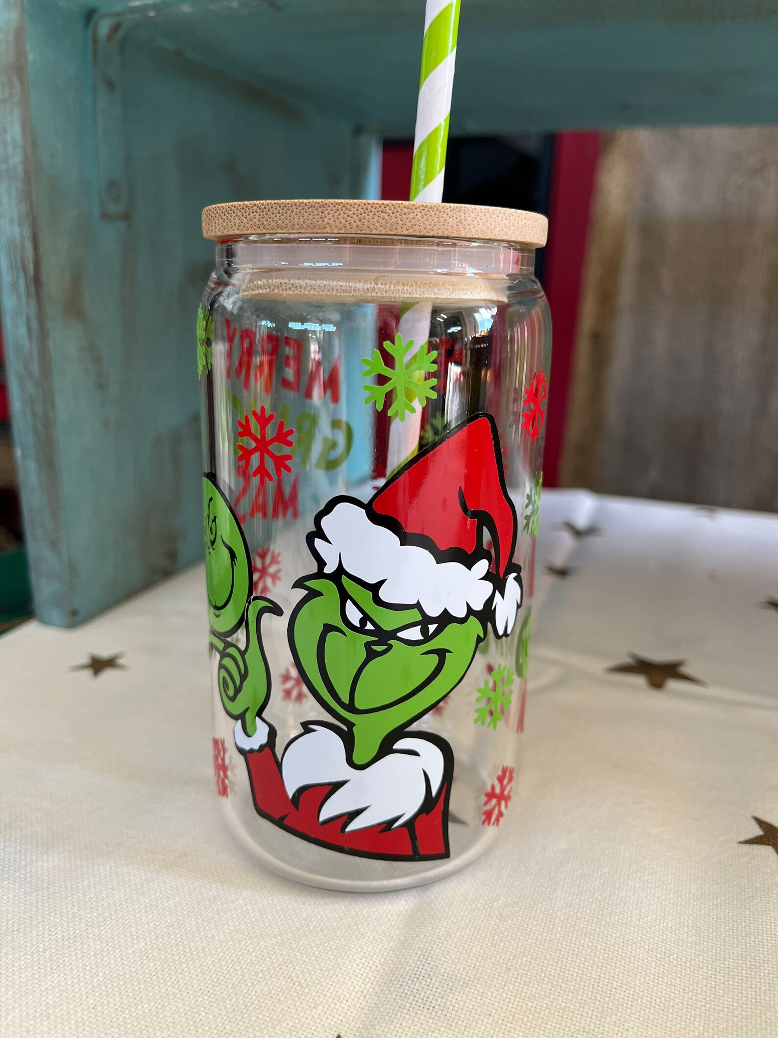 Grinch Beer Can Glass Merry Grinchmas Iced Coffee Glass - Etsy