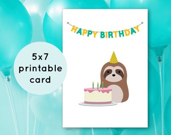 Sloth Printable Birthday Card - Etsy