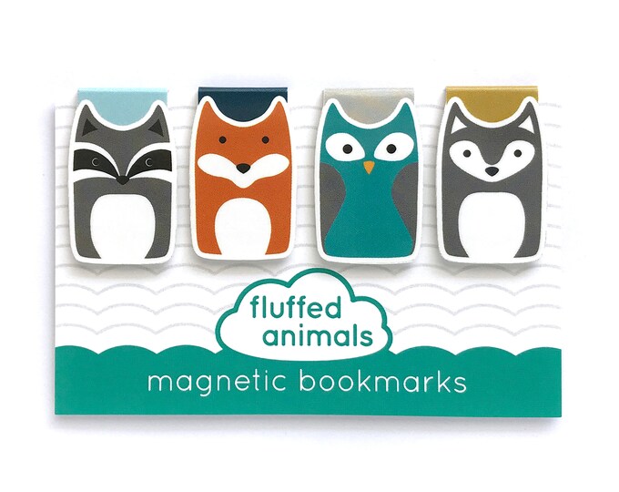 Cute Animal Bookmark Four Woodland Magnetic Bookmarks Raccoon, Fox, Owl ...