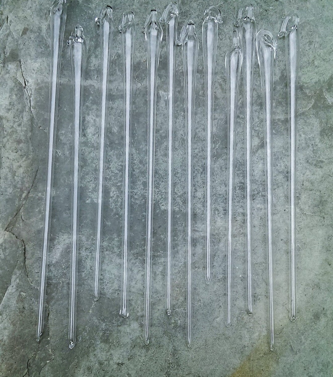 Vintage Look Glass Icicles, Set of 12, 24, or 36 Straight, Hollow Clear ...