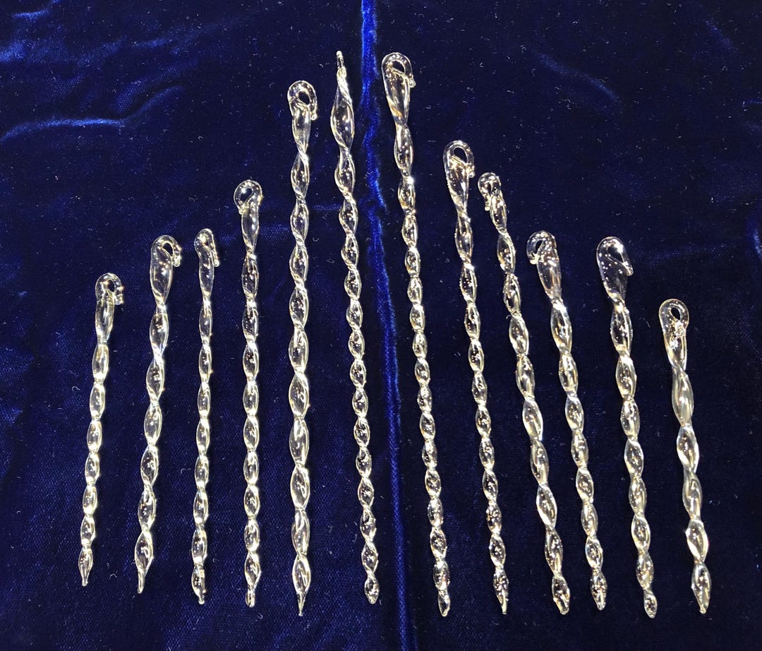 3-8” Set of 12 or 24 Glass Icicle Ornaments, Twisted Glass Icicles ...