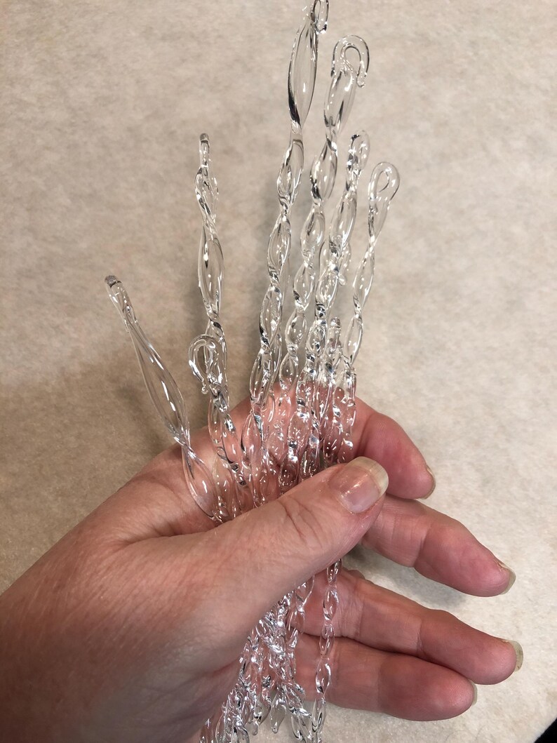 3-8” Set of 12 or 24 Glass Icicle Ornaments, Twisted Glass Icicles ...