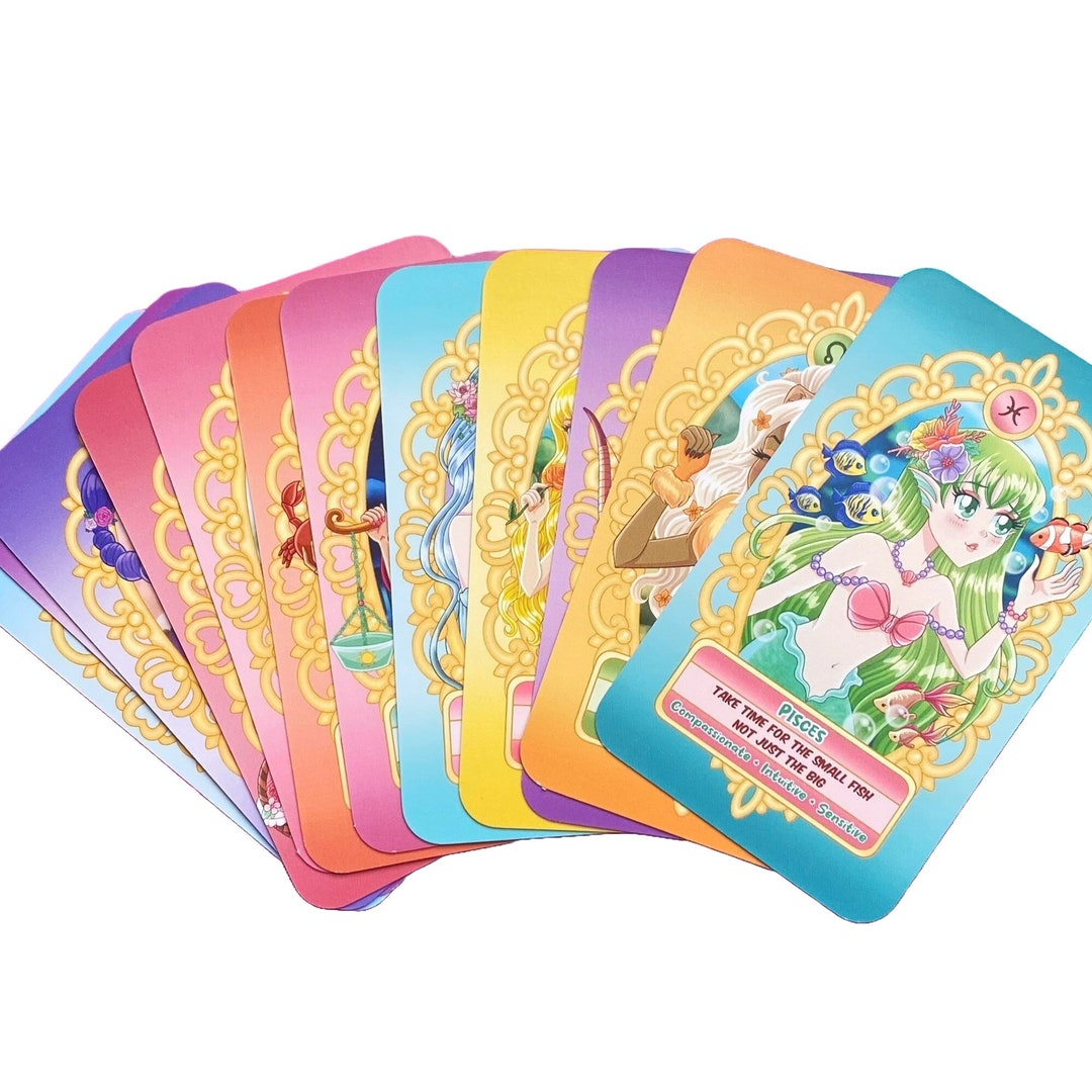 Zodiac Oracle Cards Anime Girl Fortune Card Deck. Original - Etsy