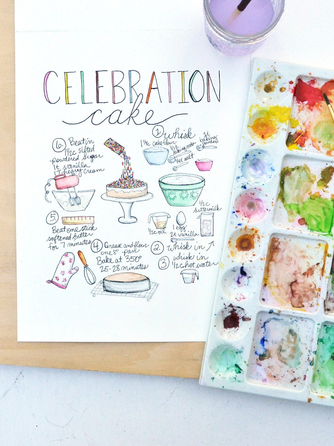Custom Recipe Watercolor Illustration, Food Artwork, Custom Gift for ...