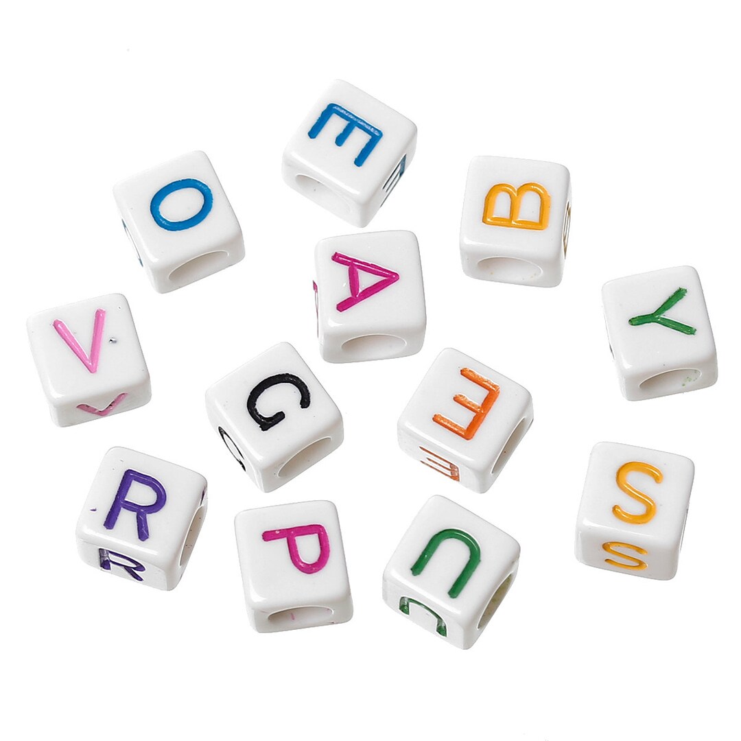 100 White Cube Beads With Colorful Letters 6 Mm - Etsy