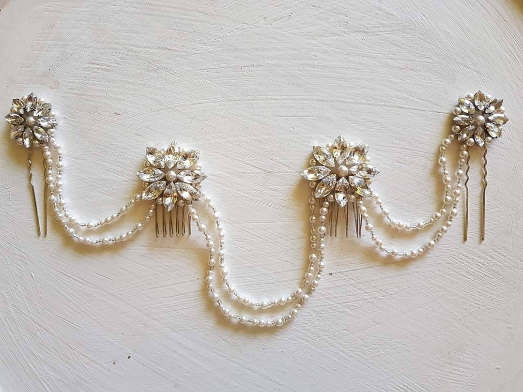 Vintage Style Diamante and Pearl Draping Bridal Wedding Headpiece - Etsy