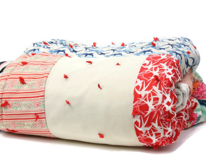 Vintage Handmade Polyester Patchwork Quilt hand Tied Quilt - Etsy