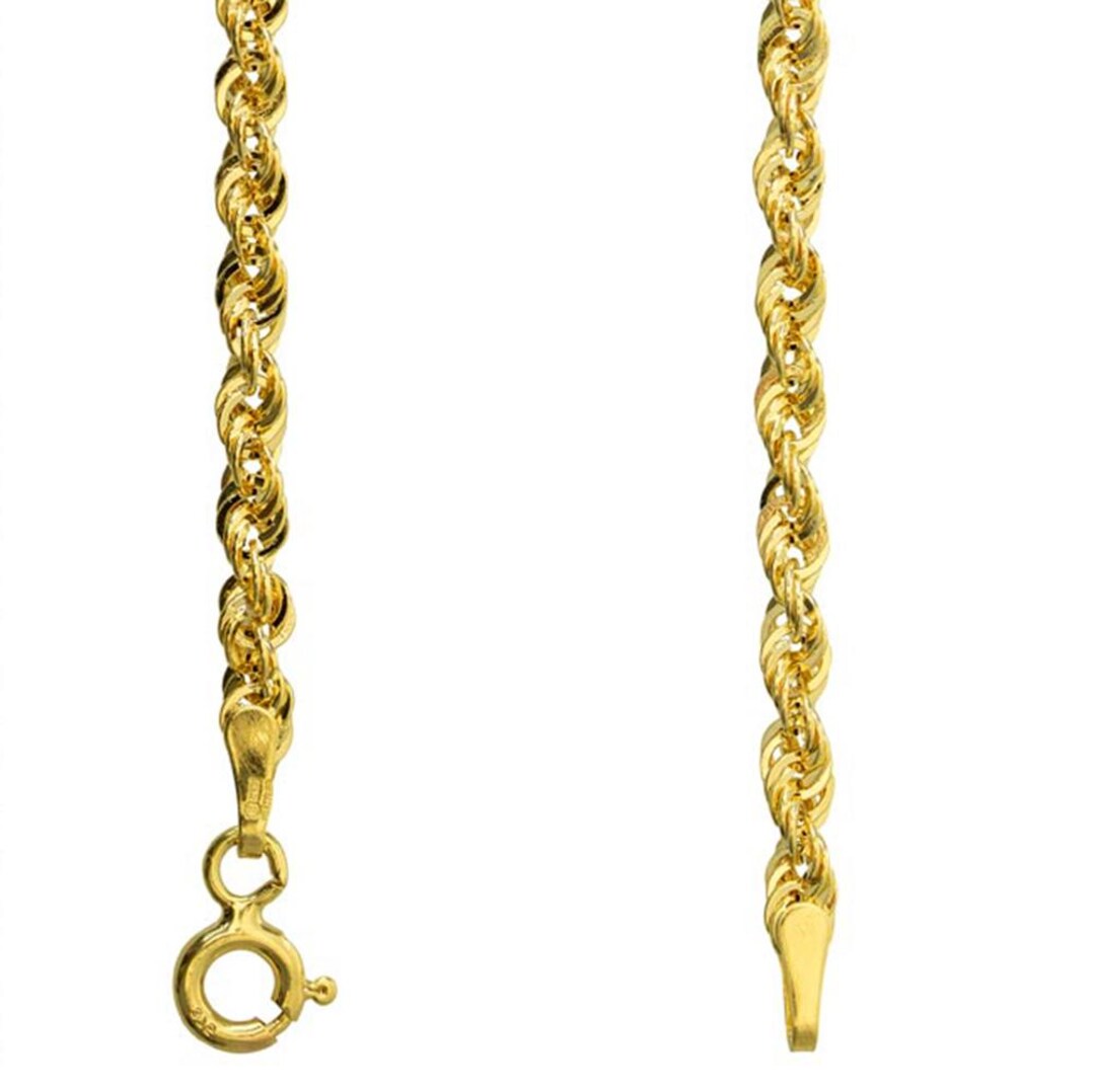 9k Solid Gold Sparkle Rope Chain, 2.5mm Hollow Gold Rope Chain 18 Inch ...