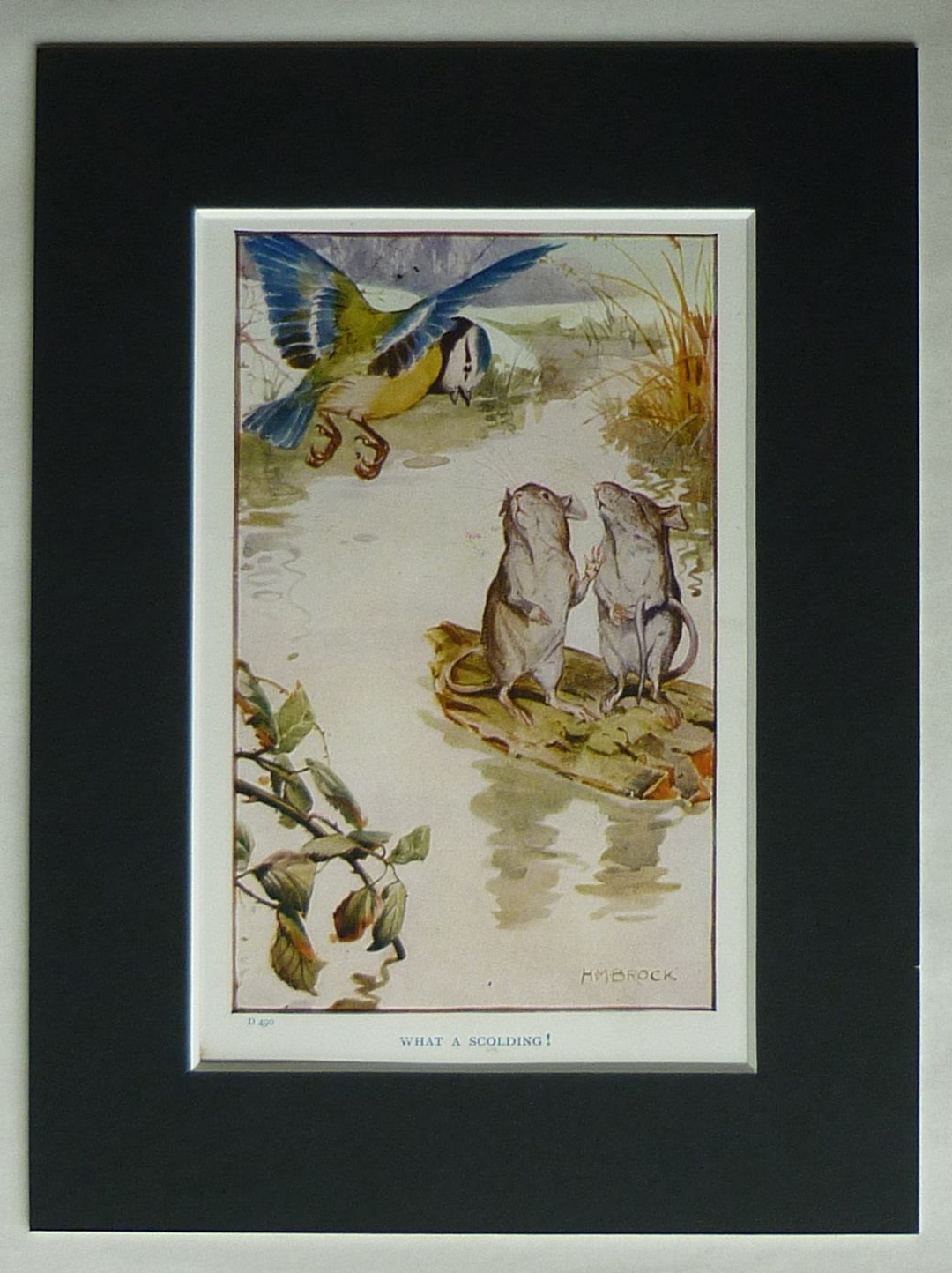 1920s Vintage HM Brock Print of a Blue Tit and a Pair of Mice Beautiful ...