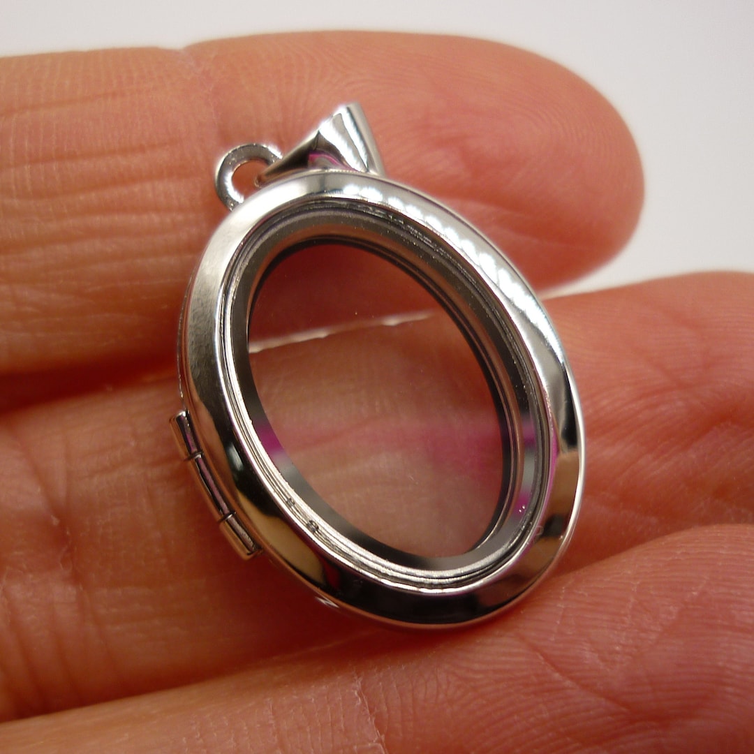 Oval Silver and Glass Memory Locket, Opening See Through Pendant - Etsy