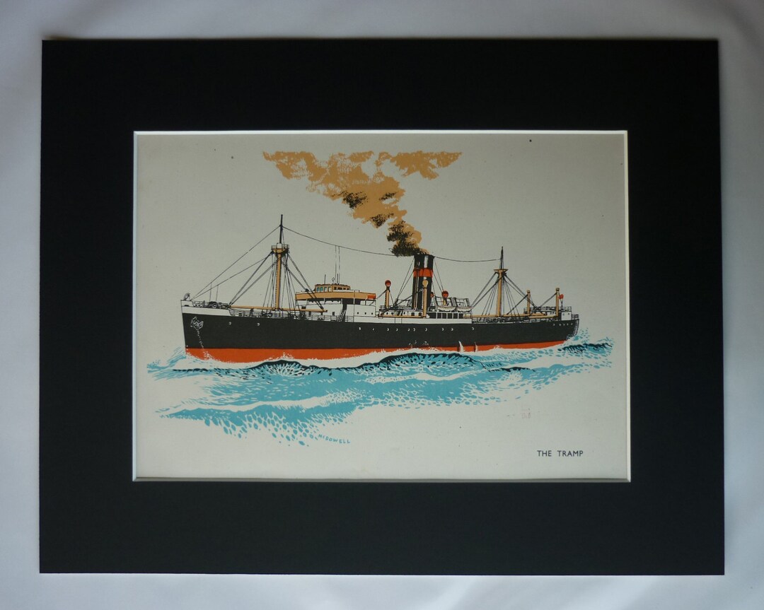 1945 Antique Nautical Print of a Tramp Ship Maritime Decor - Etsy