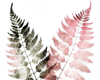 Watercolor Pink and Gray Ferns Digital Art Print / Instant - Etsy