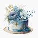 Watercolor Floral Blue Cake Digital Art Print / Instant Download ...