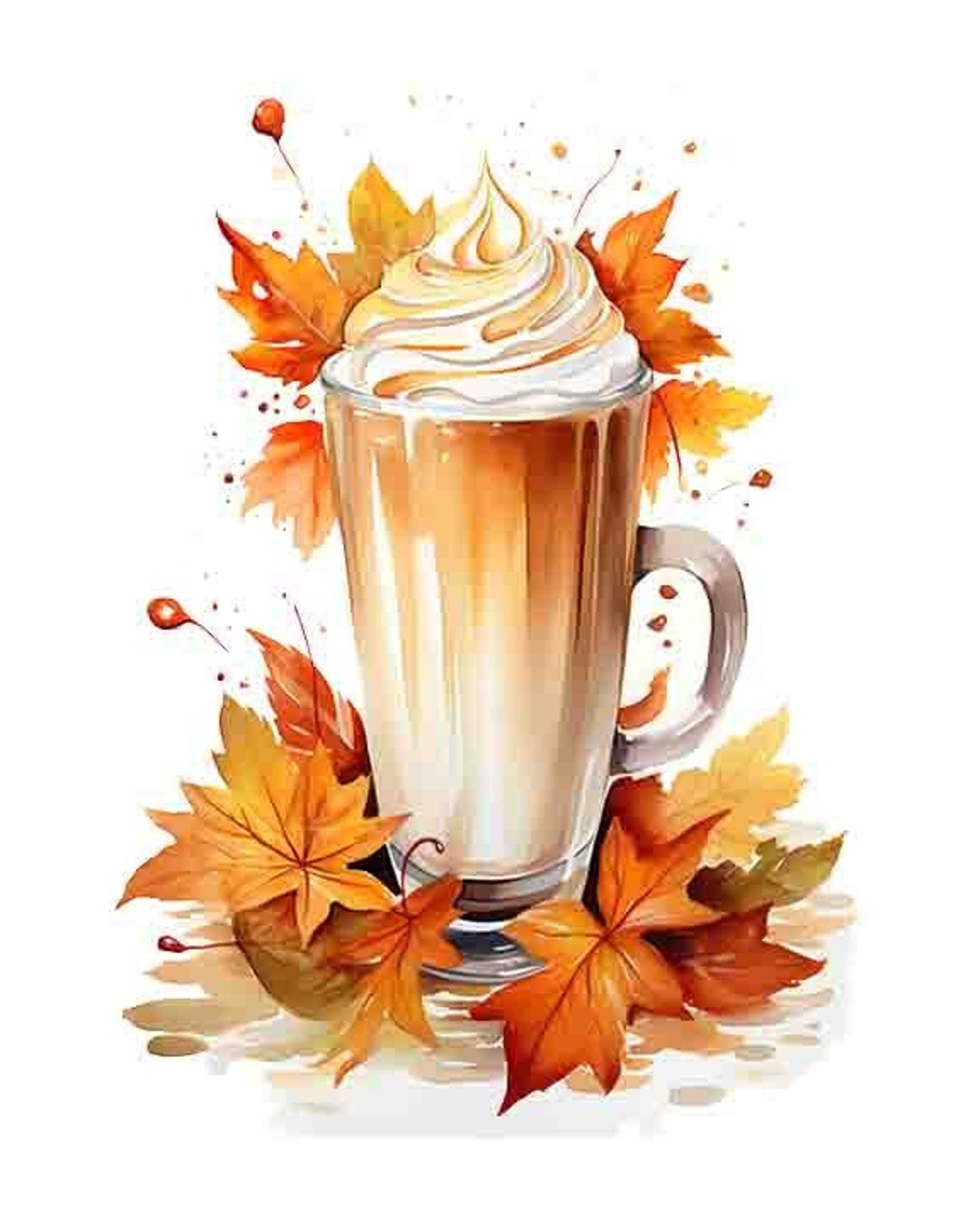 Watercolor Beautiful Fall Latte Coffee Digital Art Print / Instant ...