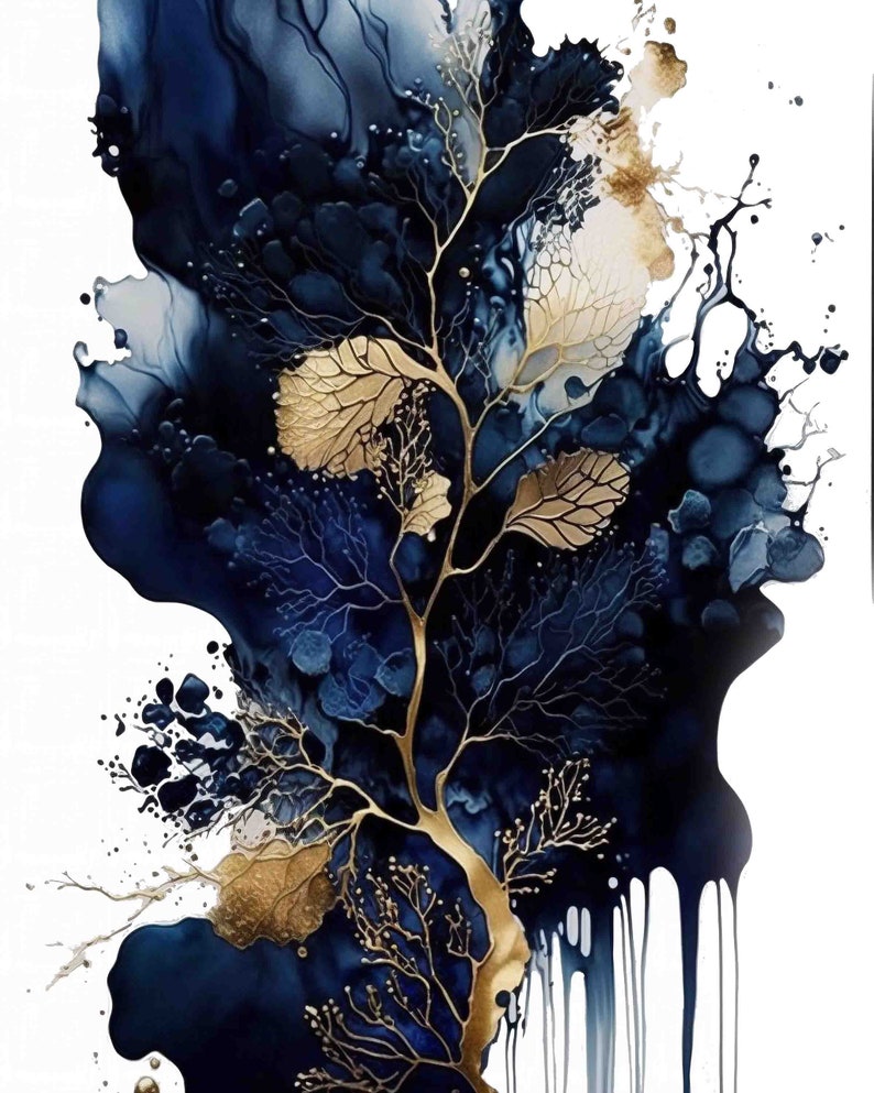 Alcohol Ink Navy Blue and Gold Painting Digital Art Print / Instant ...